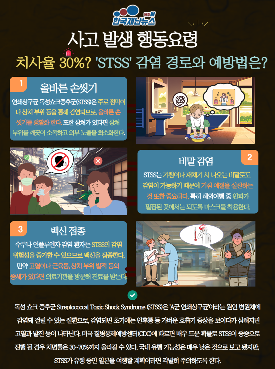 [인포그래픽] 사고 발생 행동요령_치사율 30%? 'STSS' 감염 경로와 예방법은?
